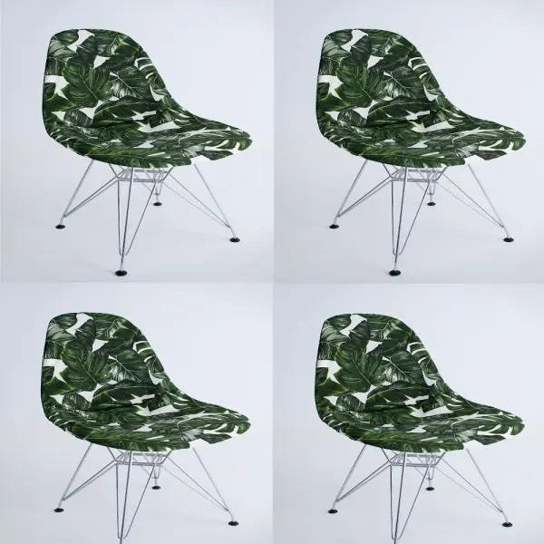 Kit Com 04 Capas para Cadeira Base Madeira Eiffel Wood Folhas Verde ...