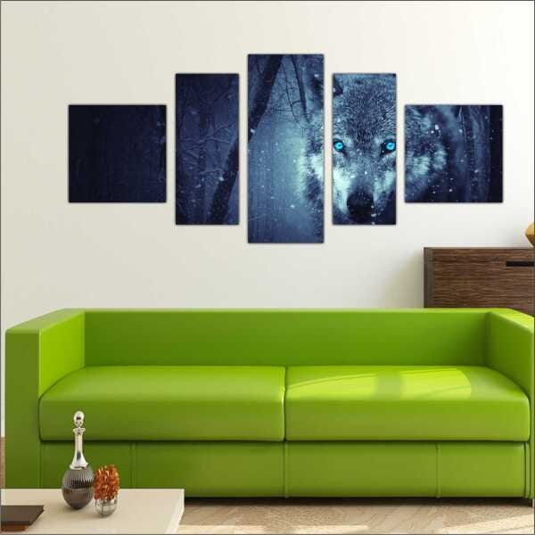 Quadro Decorativo Animais Lobo Salas Interiores Mosaico 5 Peças Com ...