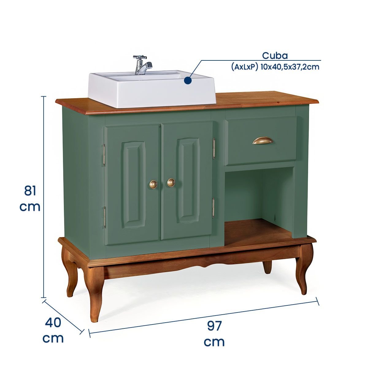 Gabinete para Banheiro 2 Portas com Cuba Dália 3058 - Verde Musgo ...