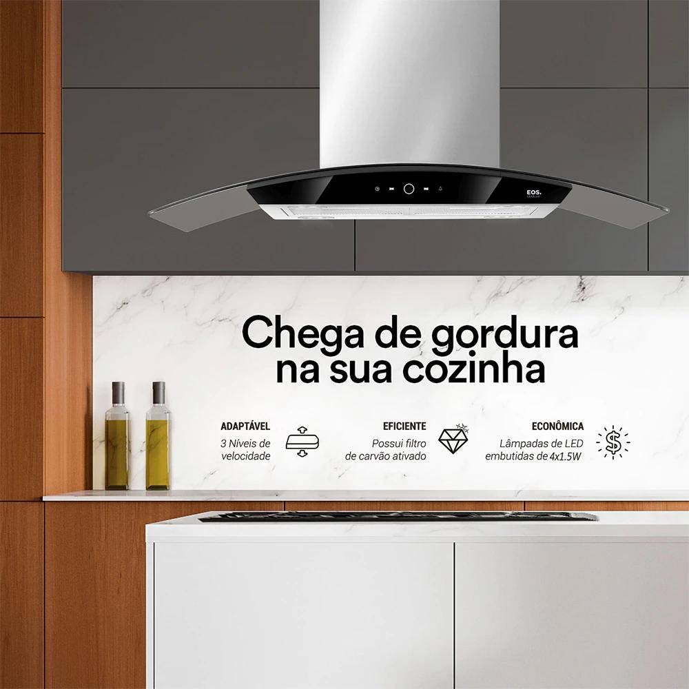 Coifa de Ilha EOS 90cm ECO90IVD Touch Inox com Vidro 220V | MadeiraMadeira