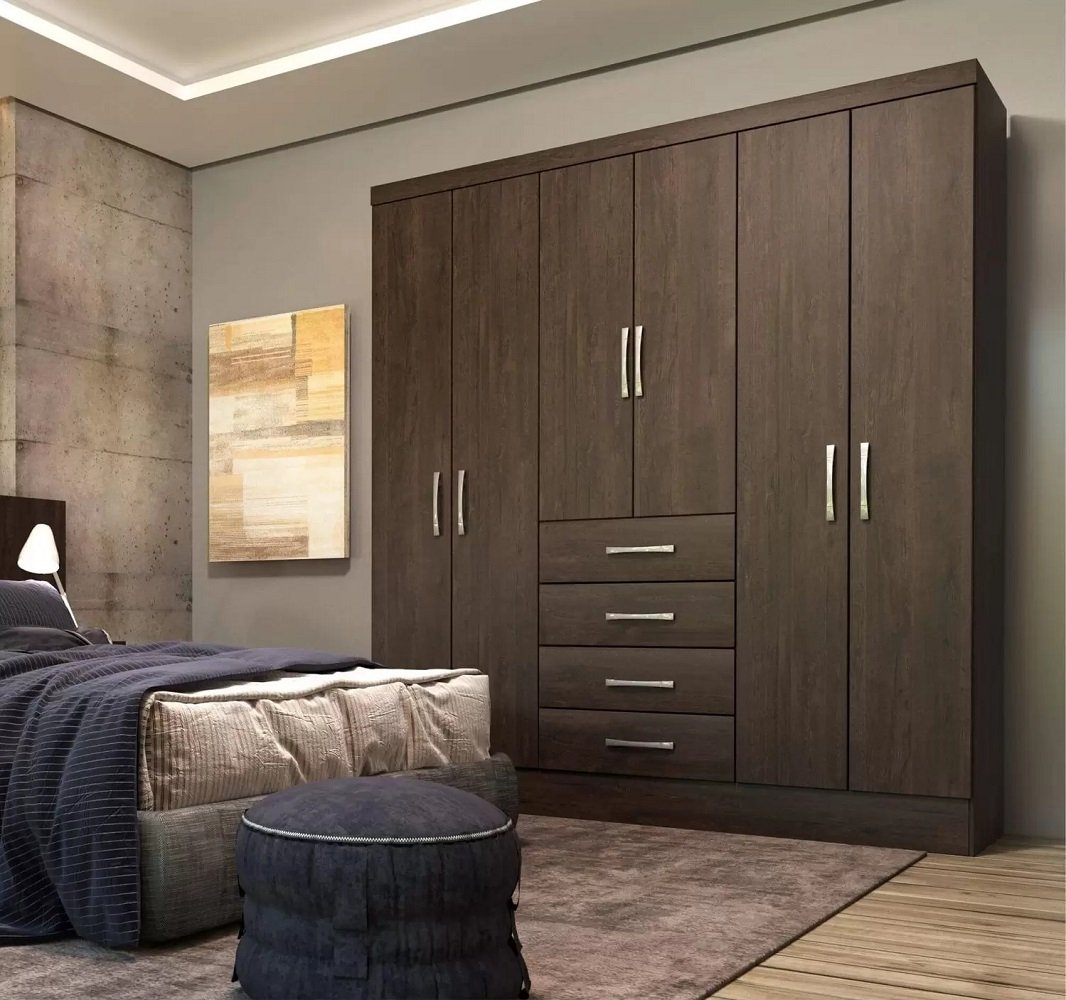 Roupeiro Solteiro Arizona 6 Portas 4 Gavetas Cacau - TCIL | MadeiraMadeira