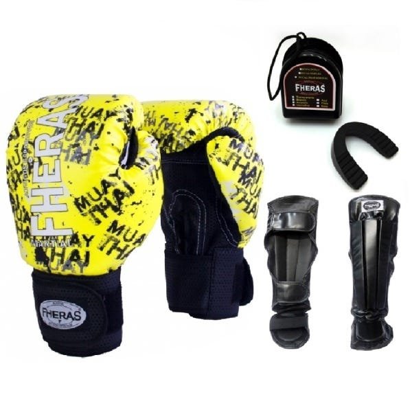 Kit Boxe Muay Thai Fheras New Top Luva+Bucal+Caneleira Anatômica ...