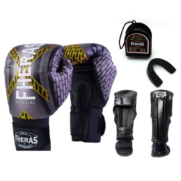 Kit Boxe Muay Thai Fheras New Top Luva+Bucal+Caneleira Anatômica Iron ...