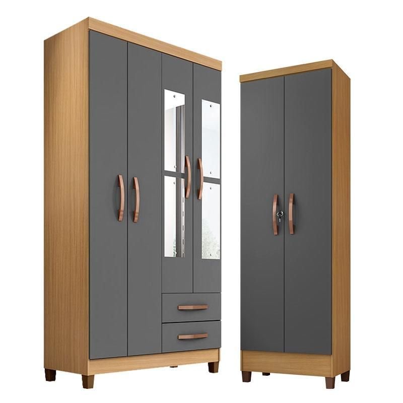 Guarda Roupa Solteiro Modena com Espelho 4 Portas e Armário Multiuso ...