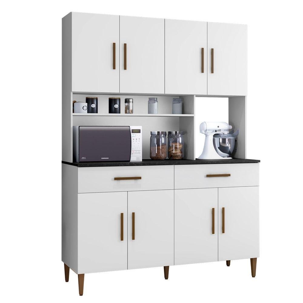 Armario de Cozinha 8 Portas 2 Gavetas Fortaleza Kaiki Moveis Branco ...