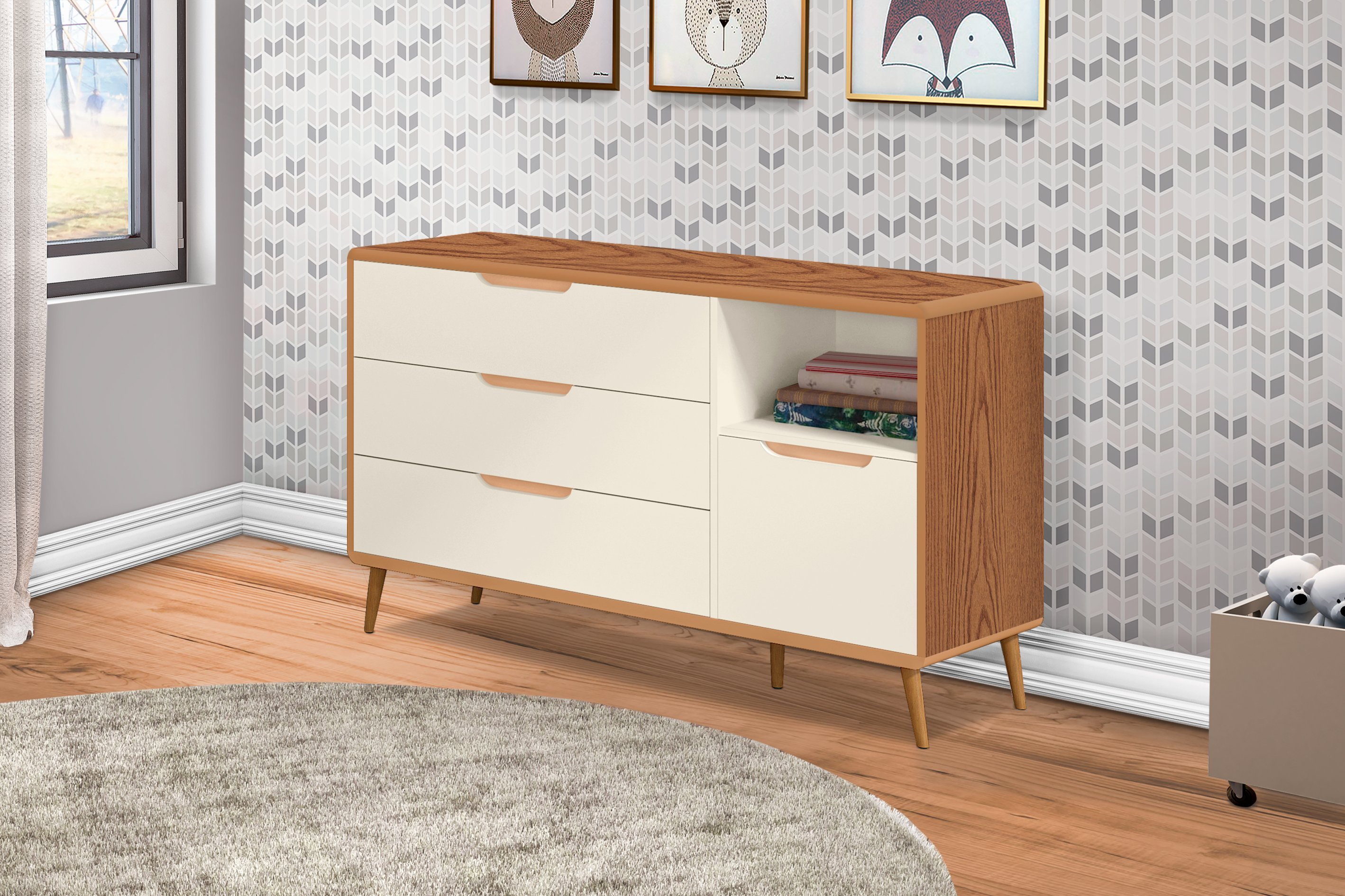 Comoda Sol MDF Moderna Espaçosa Freijo Areia 3 gavetas | MadeiraMadeira