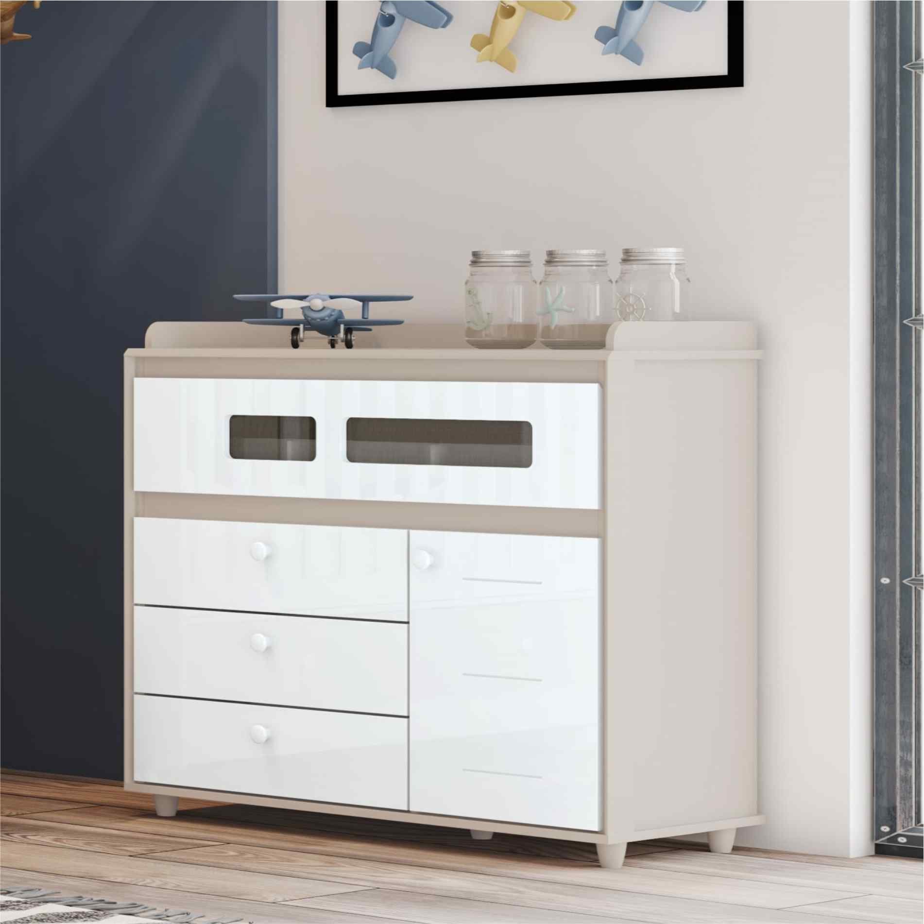 Cômoda Aquarela 4 Gavetas 1 Porta - Cristal/branco | MadeiraMadeira