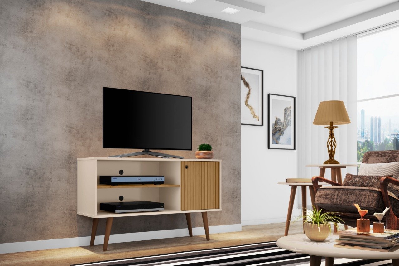 Rack Jade para TV 42 Pol. Off White/Cinamomo Ripado | MadeiraMadeira