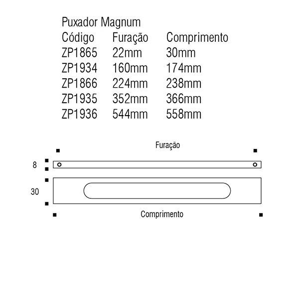 Puxador de Gaveta Alumínio Sobrepor Magnum 352 mm - Cromado ...