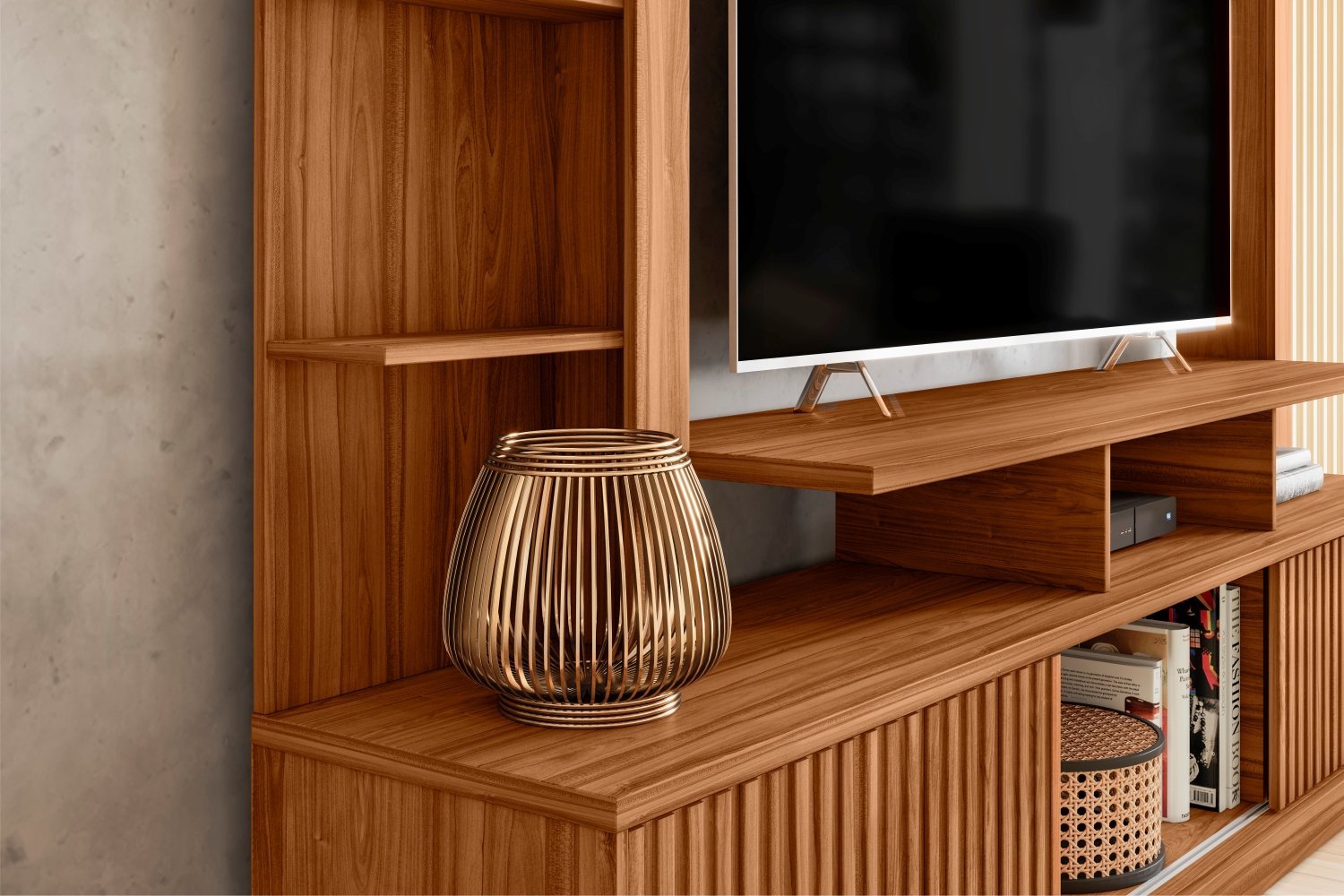 Home Ripado para TVs até 65 Polegadas Andreas Cinamomo Mel | MadeiraMadeira