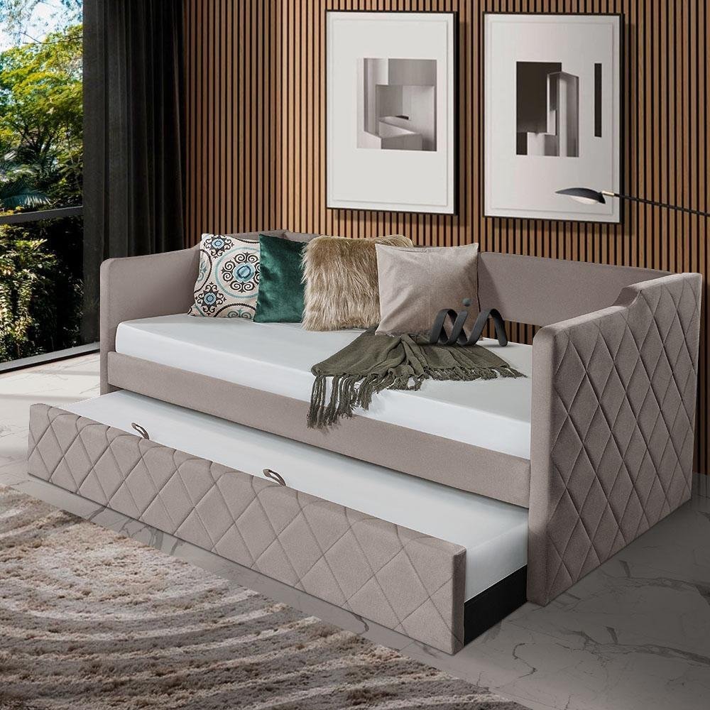 Sofá Cama Solteiro 3 Lugares Bege | MadeiraMadeira