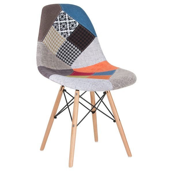Cadeira Charles Eames Eiffel Dsw - Patchwork Colorido - Madeira Clara | MadeiraMadeira