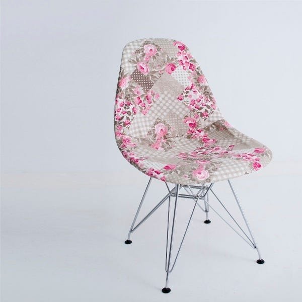 Capa para Cadeira Charles Eames Eiffel Wood Floral Rosa Claro Com Cinza ...