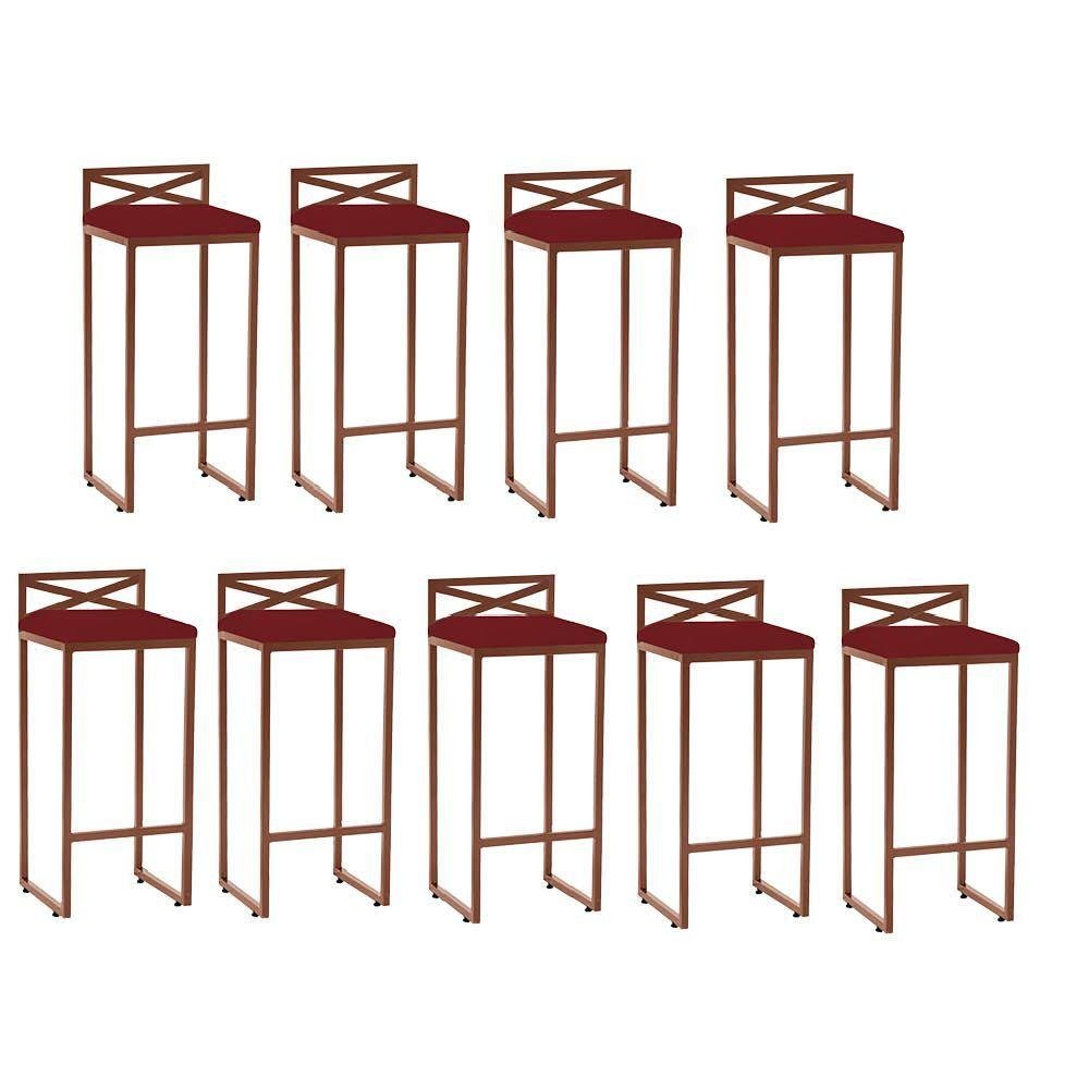 Kit 09 Banqueta Alta Com Encosto Ema Suede Vermelho | MadeiraMadeira