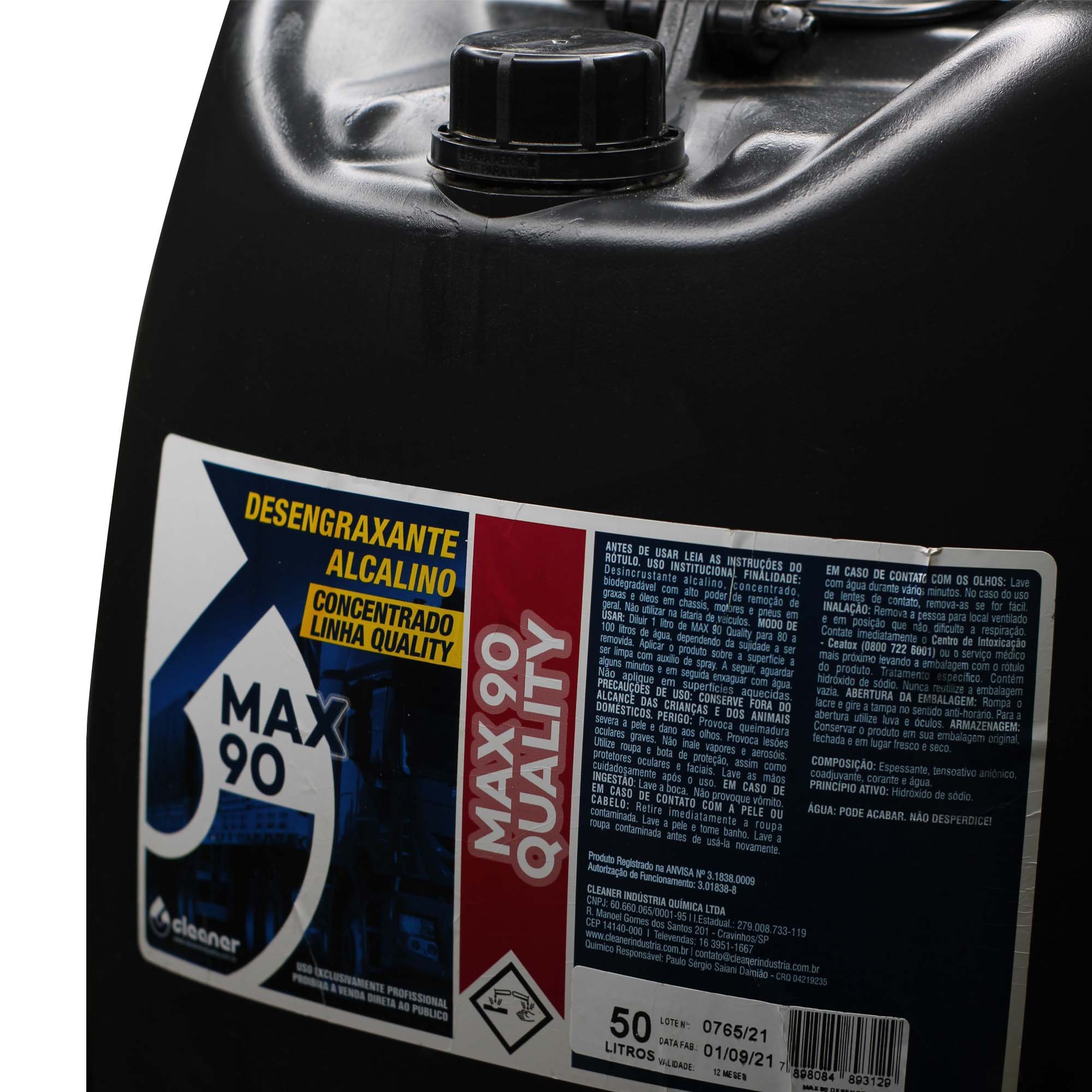 Desengraxante Alcalino Concentrado Max 90 de 50 Litros Cleaner | MadeiraMadeira