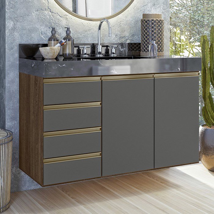 Kit 02 Balcoes Para Banheiro Sem Tampo MDF Kali CJ16 Amendoa Rust ...