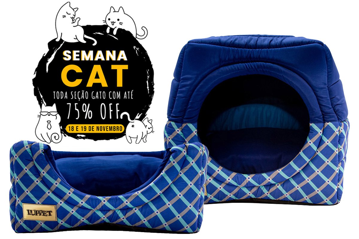 Cama Iglu e Toca para Gato Luppet Luxo Azul Geométrico - M | MadeiraMadeira