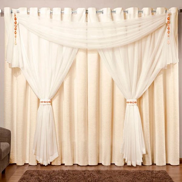 Cortina Firenze com Voil Palha 2,00m x 1,60m com Presilhas em Pedraria ...