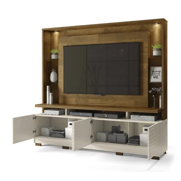 Estante Home Para TV 60 Polegadas Acacia Tronco Ripado Creme DJ Moveis ...
