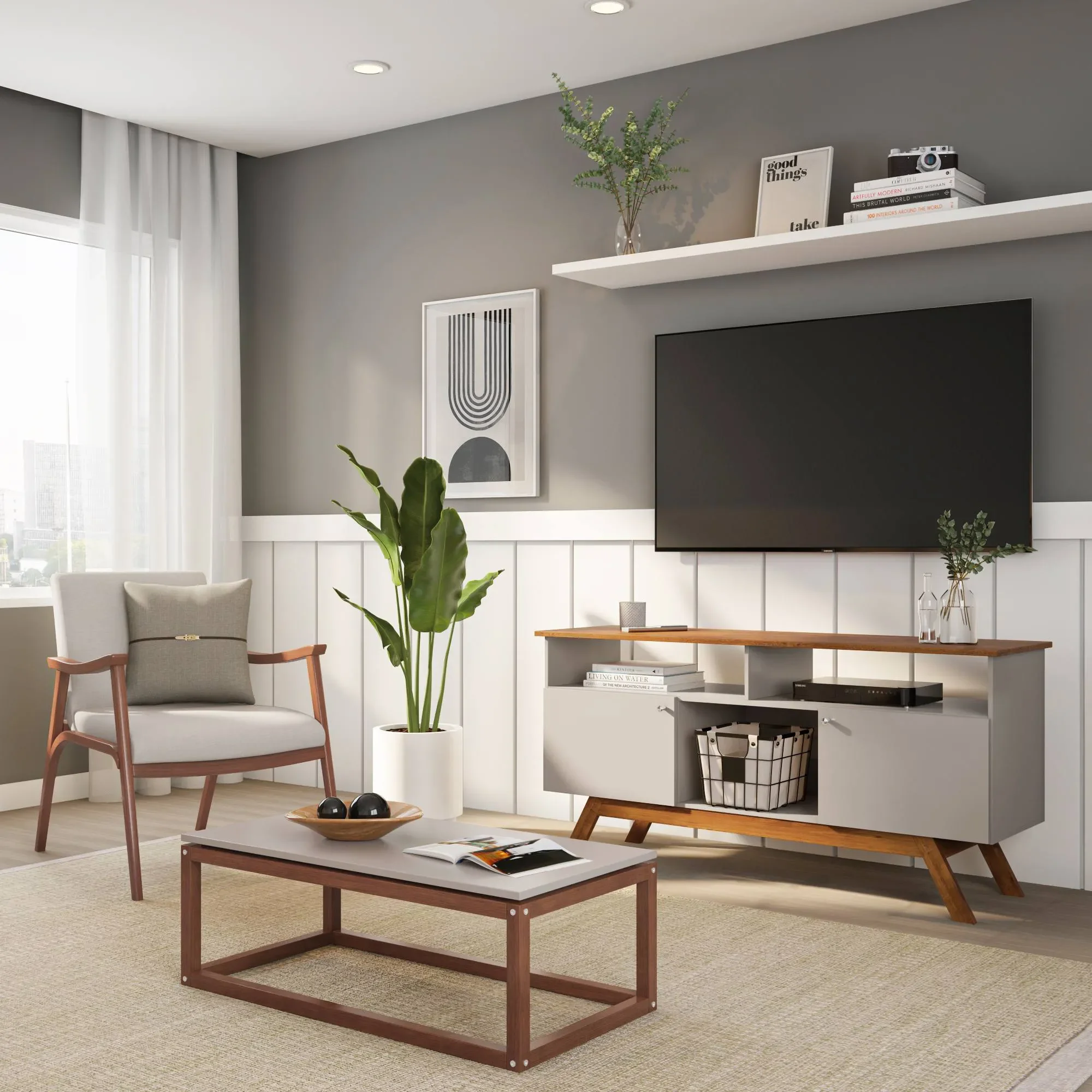 Rack para TV até 50 Polegadas Off White com Amêndoa Amsterdã com 2 ...