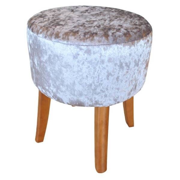 Puff Chantal Redondo Veludo Prata Pes Madeira Macica Eucalipto Fino ...
