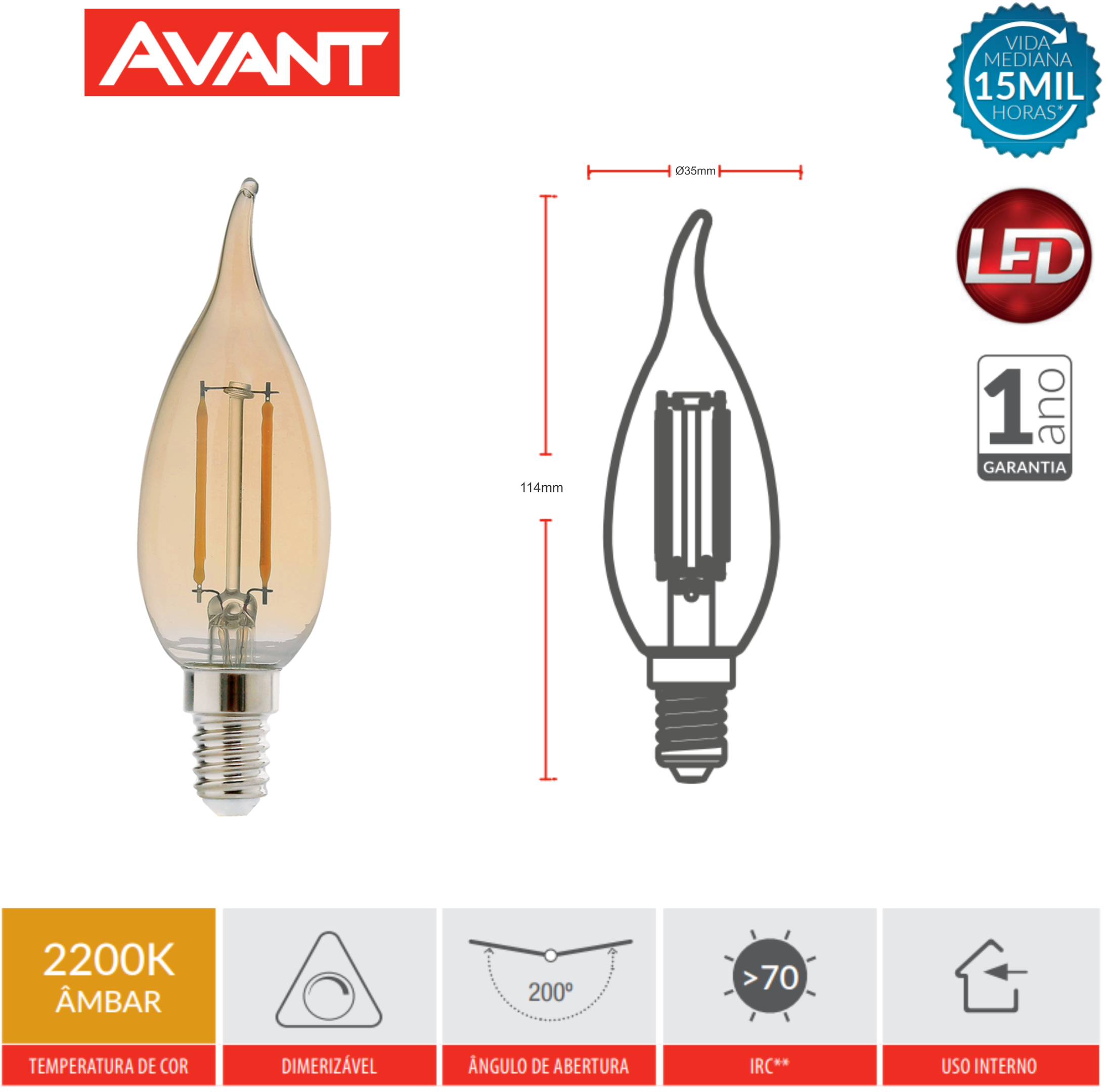 Kit 10 Lâmpada Led RETRÔ Vela Chama E14 2W AMBAR 2200K 220V ...