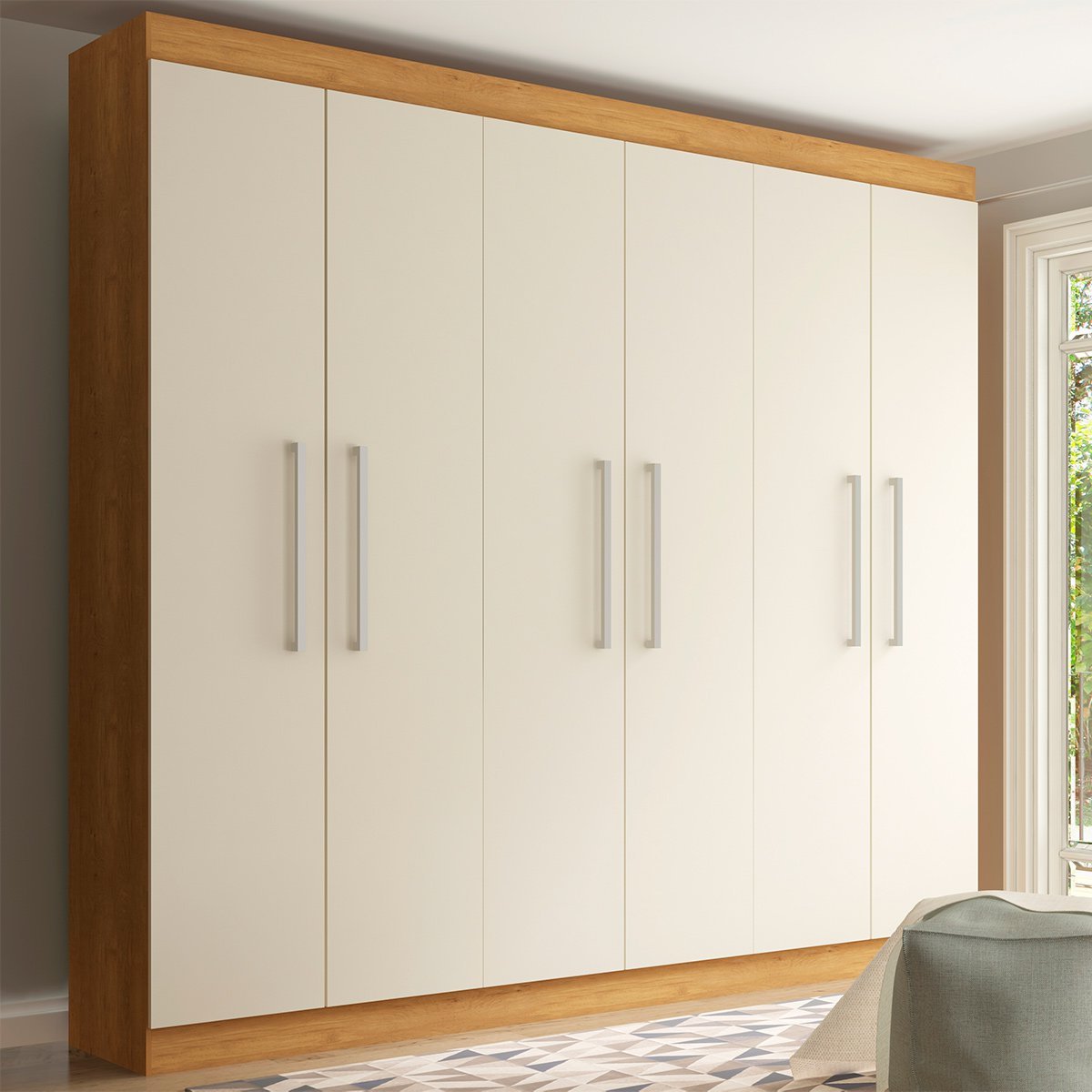 Guarda Roupa Grande com 6 Portas e 3 Gavetas 250x230Cm MDP Champanhe ...