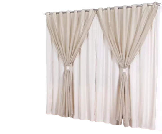 Cortina oxford com voil 3,00x2,80 Para Varão Duplo:Avelã | MadeiraMadeira