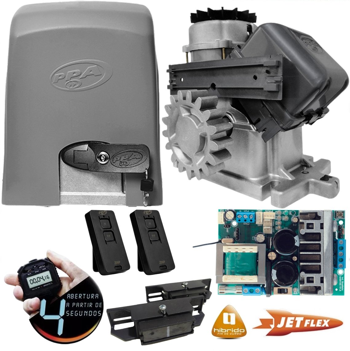 Kit Motor de Portão Eletrônico Industrial PPA DZ Condominium 3/4Hp 800Kg Jetflex Automatizador ...