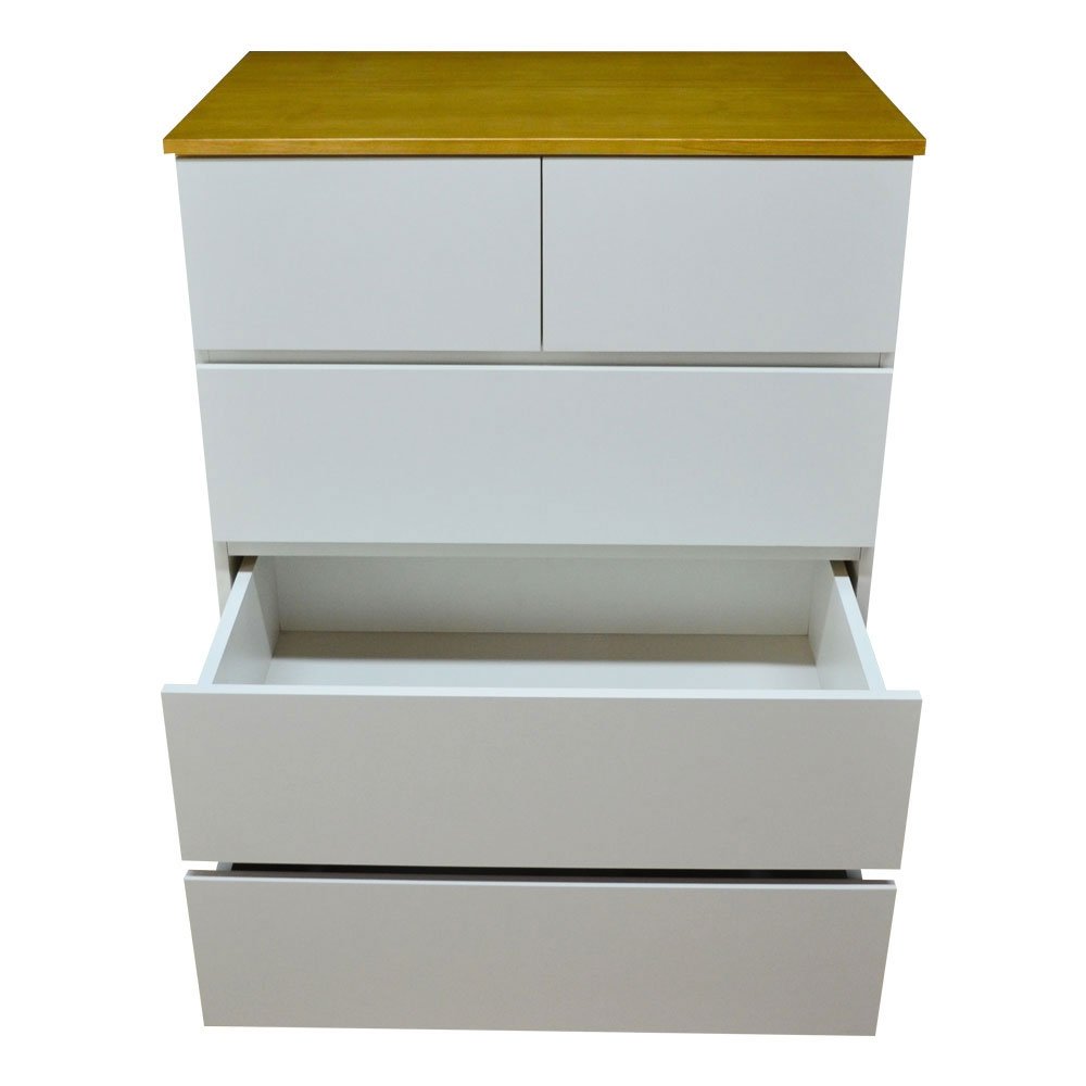 Cômoda em Madeira MDF e Pinus 5 Gavetas Sem Puxador Pé Palito ...