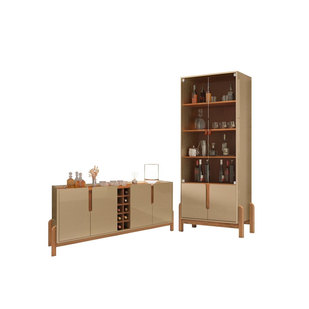 Conjunto Buffet 190 e Cristaleira Perry Champagne Cedro | MadeiraMadeira