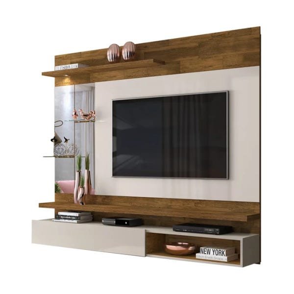 Painel Bancada para TV até 55 Polegadas Nilo Tronco Ripado Creme Dj ...