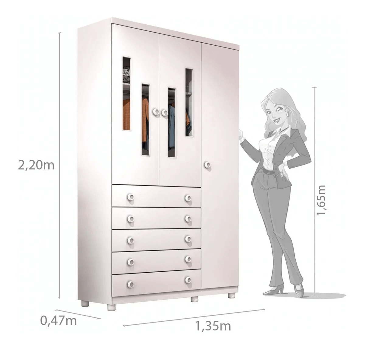 Guarda Roupa Infantil 3 Portas 5 Gavetas Evolution - Branco ...