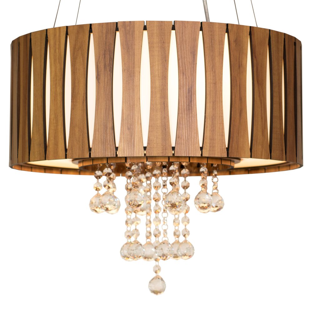 Lustre de Madeira Amêndola com cristais mod. PURUS Wood Iluminação ...