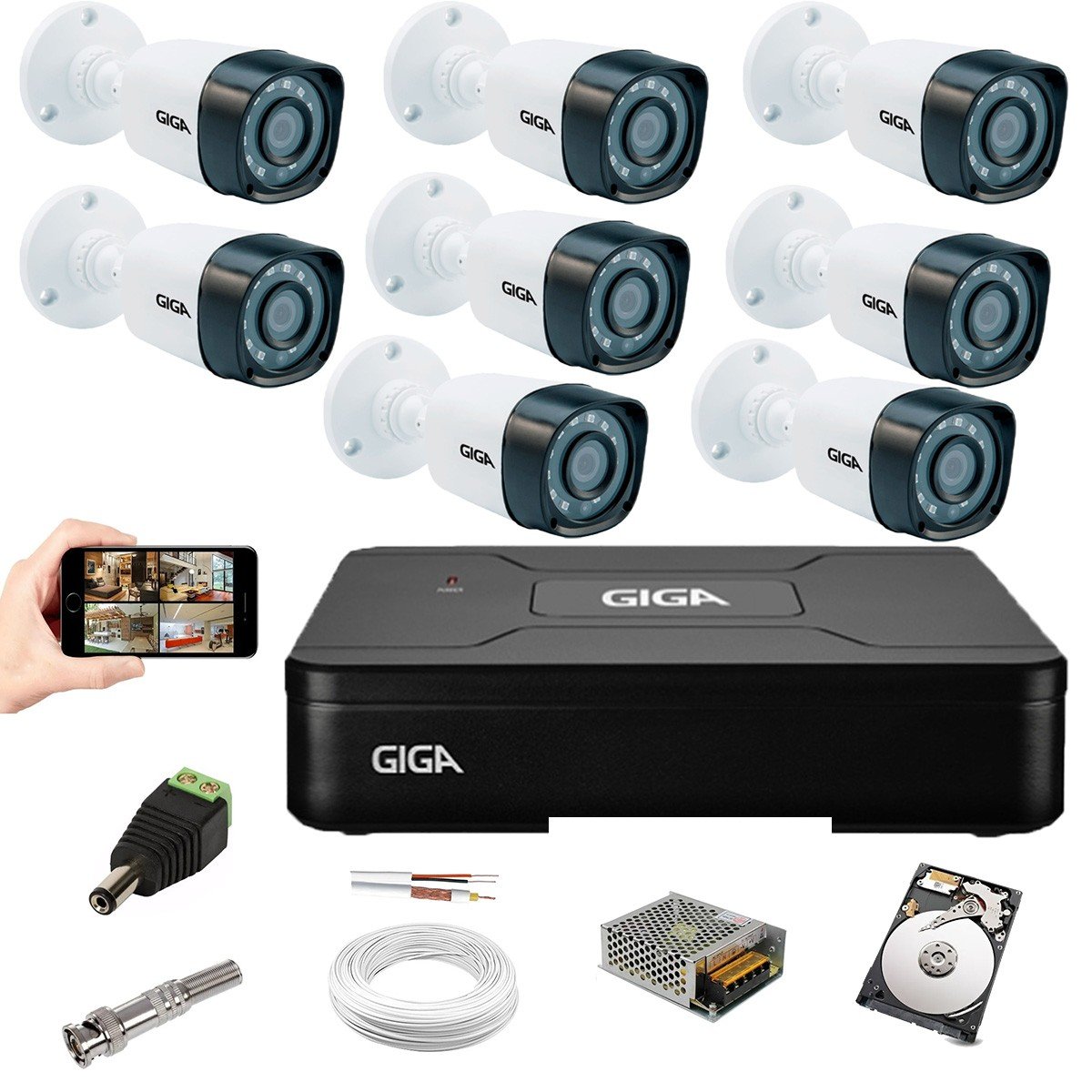 Kit 8 Cam Orion Giga GS0018 Dvr Secur Open 720 8 Canais C/HD ...