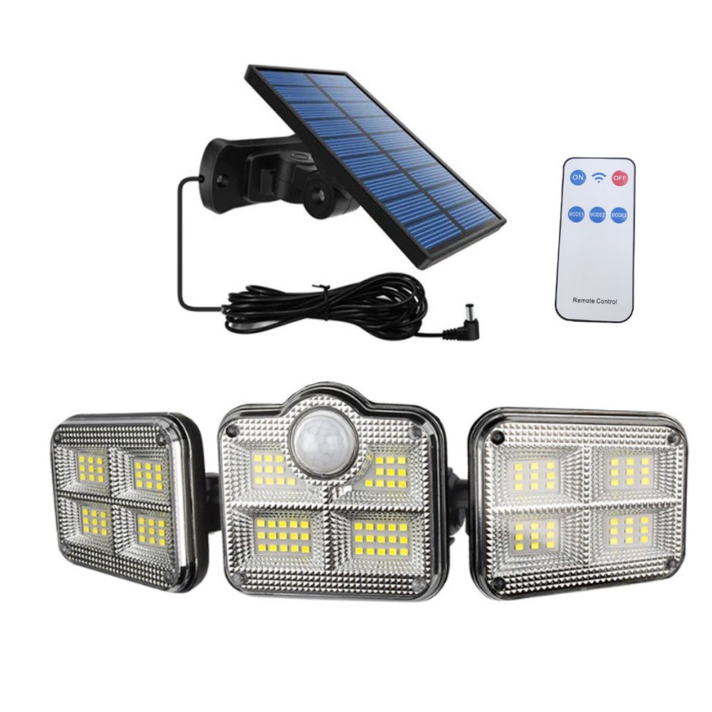 Luminaria Solar Refletor Led 3 Cabeças Sensor Presença 3 Modos Placa ...