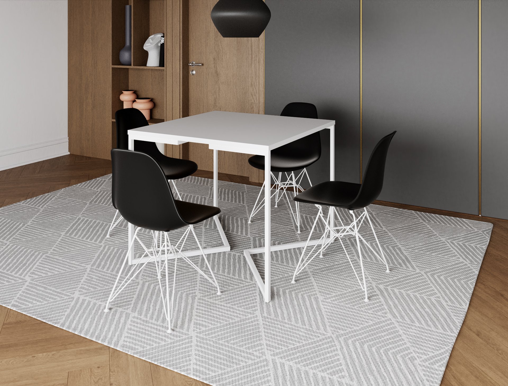 Mesa Industrial Base Ferro Branco em V Tampo 90x90 Branco 4 Cadeiras ...