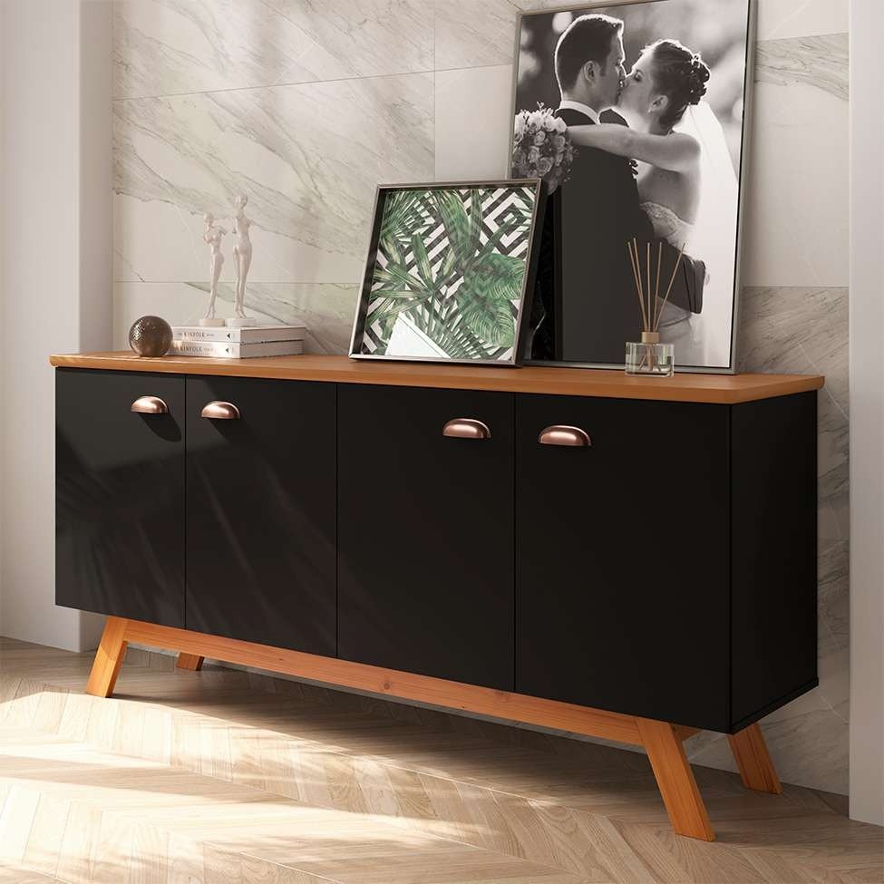 Buffet 4 Portas Preto com Amêndoa Atlanta III Tebarrot Móveis ...