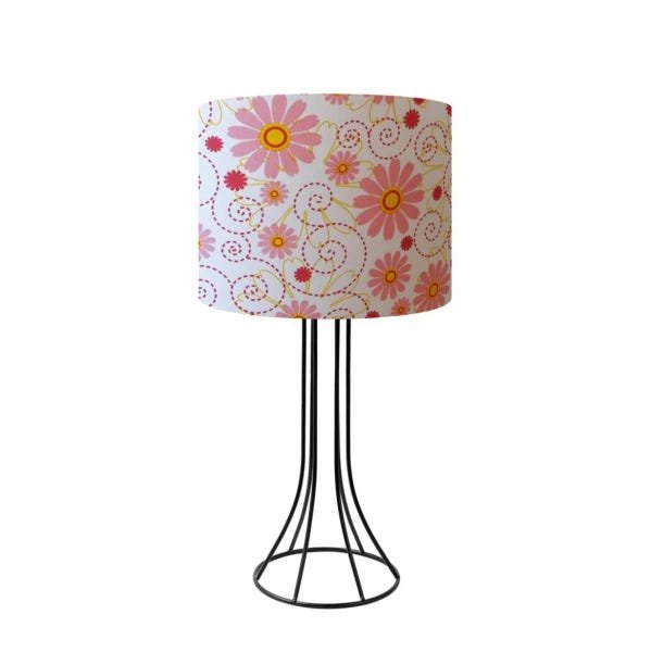 Abajur Torre Arame 65cm Cores Florais - Md1007 Cúpula Ø35 - Floral Rosa / Flr - 02 | MadeiraMadeira