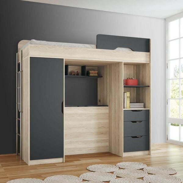 Cama multifuncional com 3 gavetas, porta, cabideiro e prateleiras ...