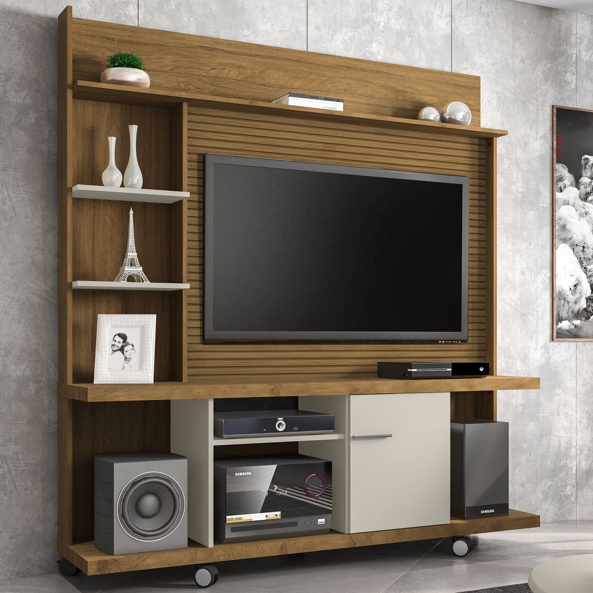 Home Taurus TV até 47 pol 1 Porta Cin/OffWhite/Ripado | MadeiraMadeira