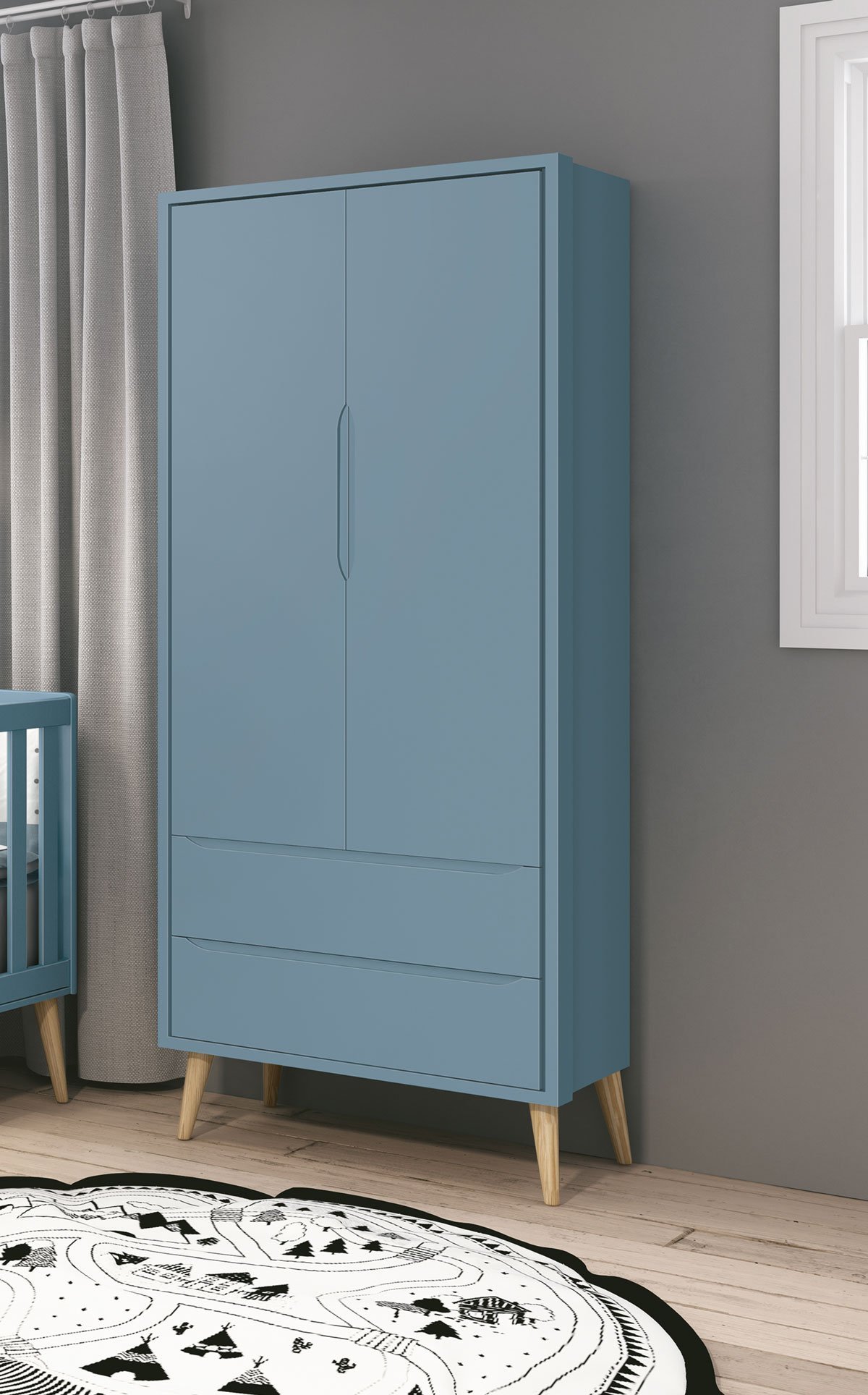 Guarda-Roupa Retrô 2 Portas Théo New Azul Fosco com Natural ...