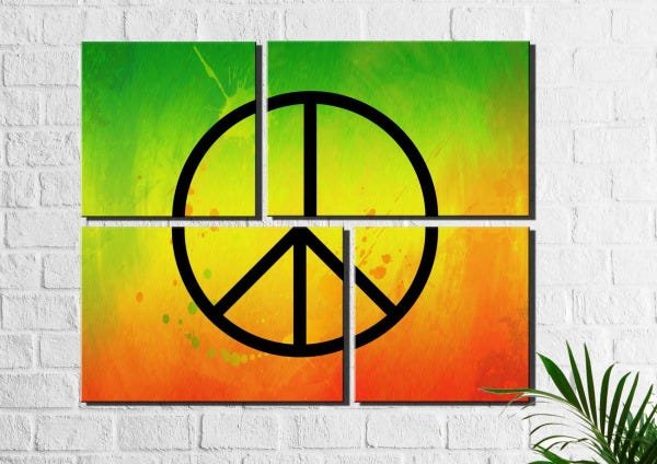 kit 4 Quadros Decorativos Símbolo da Paz com Cores do Reggae ...
