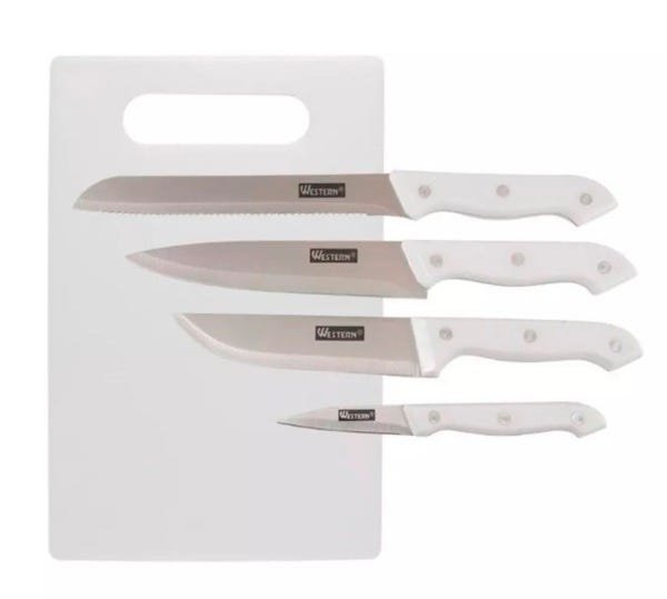 Kit Com 4 Facas Aço Inox Cabo Branco E Tabua Western | MadeiraMadeira