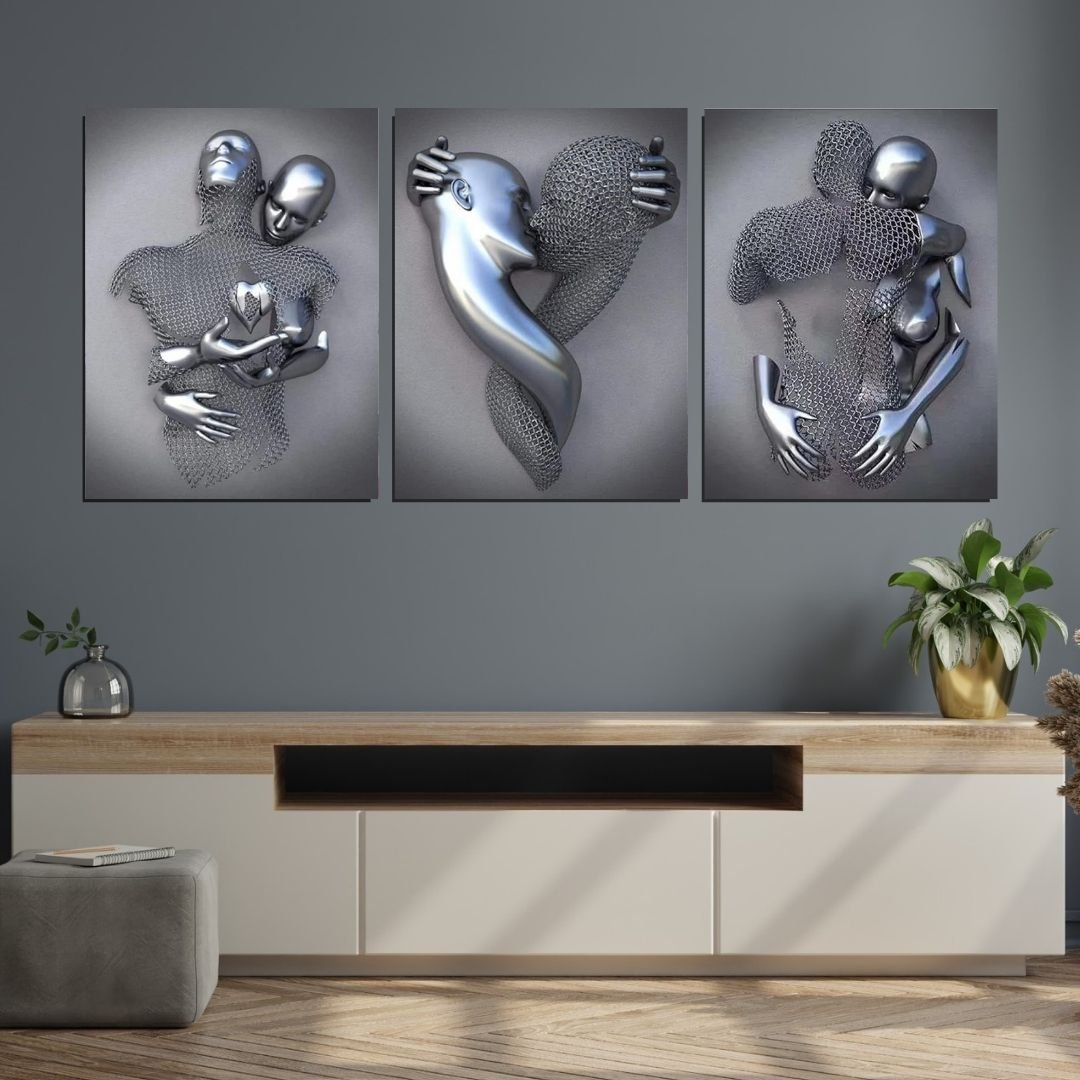 Quadro Decorativo - Amor Metalizado - 3 Telas - 60x45cm | MadeiraMadeira