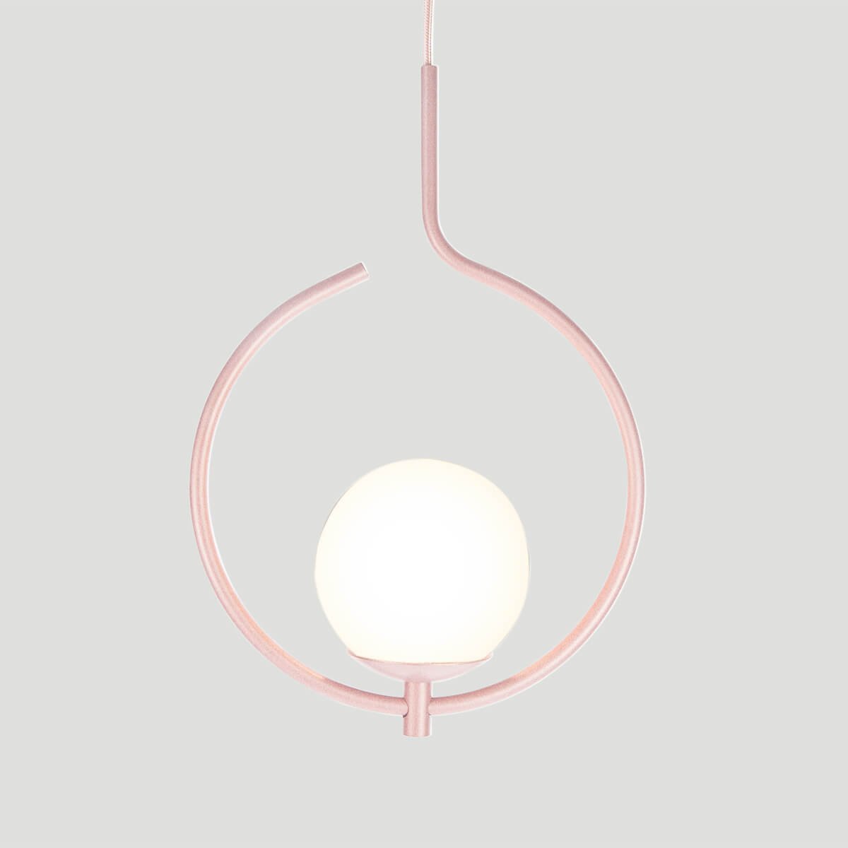 Pendente Lustre On Loop ROSÉ com globo de vidro BRANCO | MadeiraMadeira
