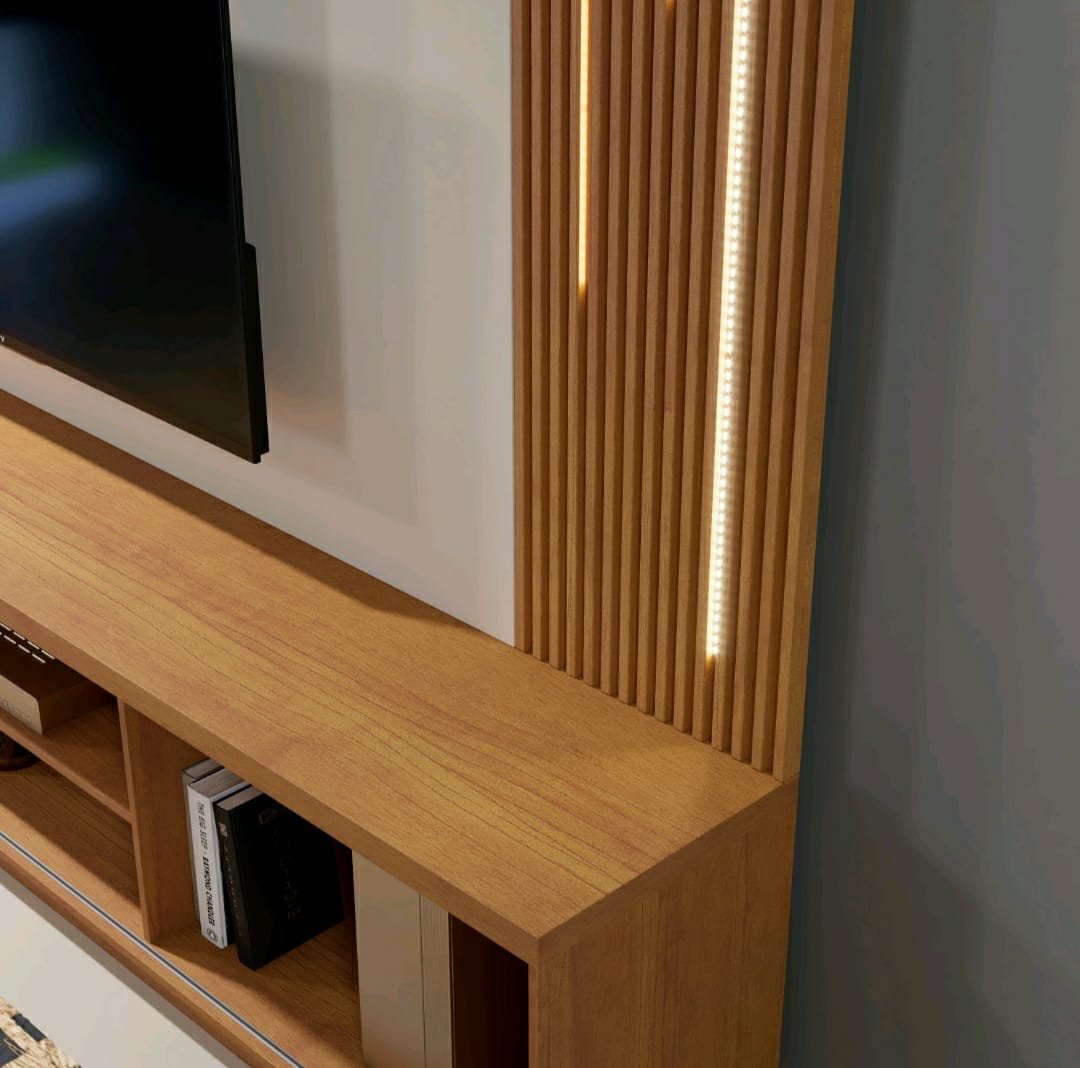 Home Arezzo 2 Portas Ripadas Para TV Até 75 Polegadas Com Led Cascata Mavaular Naturalle/Off ...