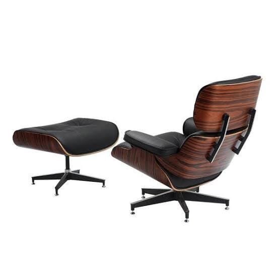Poltrona Charles Eames com Puff Cadeira Eames Couro Legítimo Preto ...