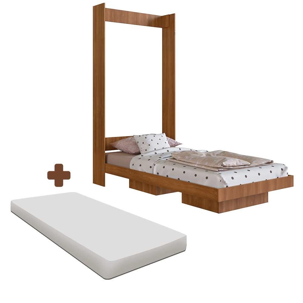 Cama Retrátil Embutida Solteiro Nogal com Colchão Moison Shop Jm ...