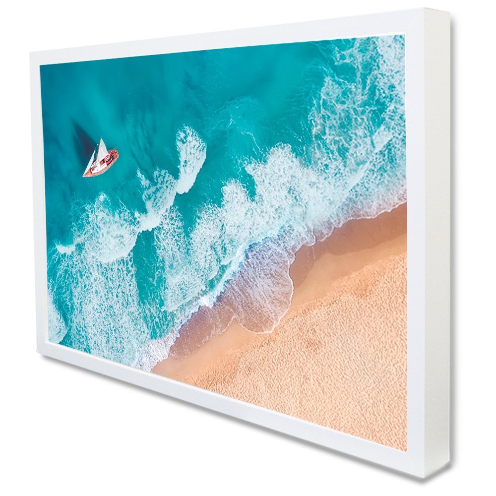 Quadro Decorativo Caixa Alta com Vidro Praia TaColado Moldura Branca 90 ...